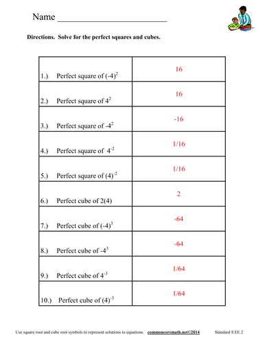 Squares, Cubes and Irrational Numbers - 8.EE.2 | Teaching Resources