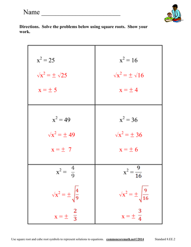 Squares, Cubes and Irrational Numbers - 8.EE.2 | Teaching Resources