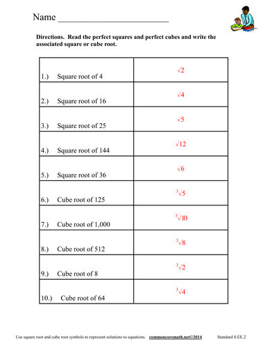 Squares, Cubes and Irrational Numbers - 8.EE.2 | Teaching Resources