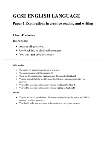 NEW AQA GCSE English Language Paper 1 practice papers | Teaching Resources