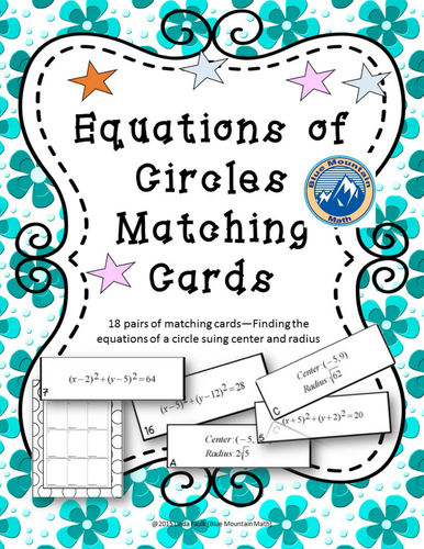 Equations of Circles Matching Card Set | Teaching Resources
