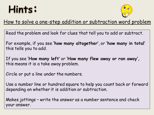 Addition and Subtraction One Step Word Problems Presentation Worksheets ...