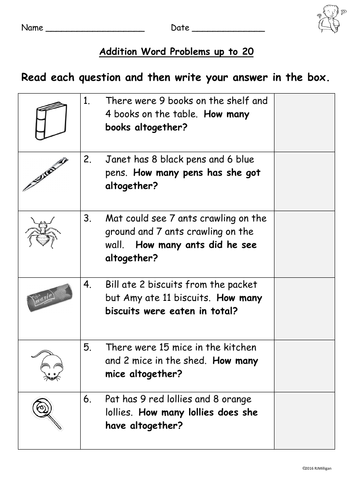 Single Step Addition Word Problems Single Step Addition Word Problems