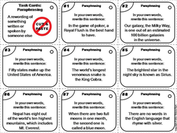 Paraphrasing Task Cards | Teaching Resources