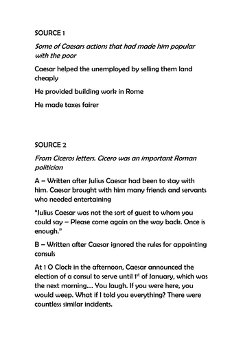 Source Enquiry - Why was Julius Caesar assassinated? | Teaching Resources