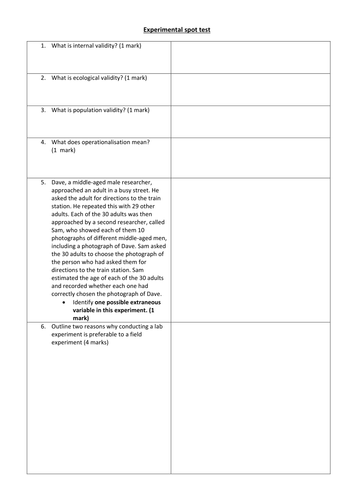 AQA A Level Psychology (New Spec) Year 1 Introduction to Research ...