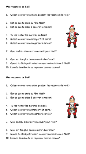 Speaking and reading - les vacances de Noël | Teaching Resources