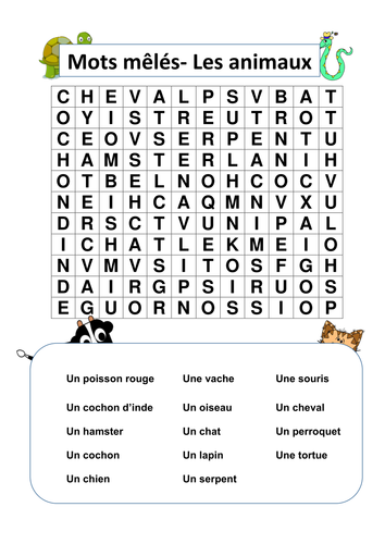 Les animaux- Mots meles | Teaching Resources