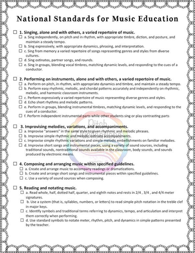 National Core Arts Standards - Music Standards - Checklist for Lesson ...