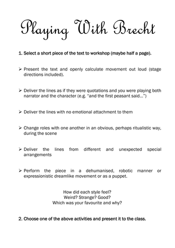 Bertolt Brecht SOW Theatre Practitioner Drama KS3 KS4 KS5 Scheme of ...