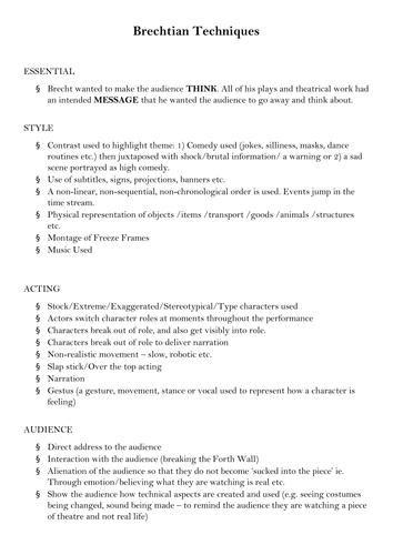 Bertolt Brecht SOW Theatre Practitioner Drama KS3 KS4 KS5 Scheme of ...