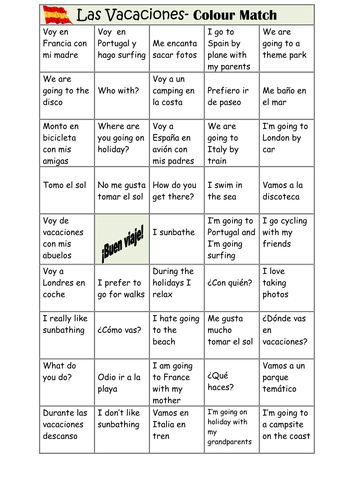 Spanish Holidays - Colour Match | Teaching Resources