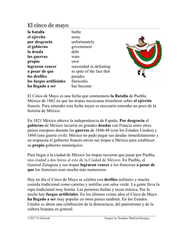 El Cinco de Mayo Lectura ~ El 5 de mayo Spanish Reading | Teaching ...