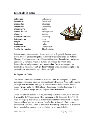 El Día de la Raza Lectura y Cultura: Columbus Day - Cristobal Colón ...