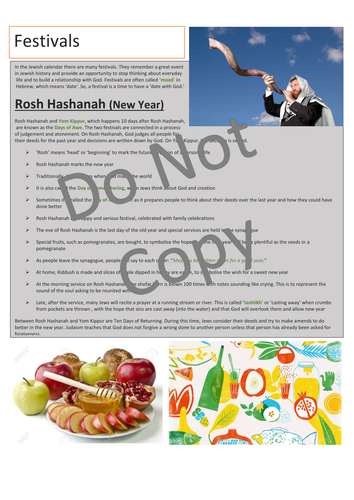 Jewish Festivals Information Sheets Rosh Hashanah Yom Kippur Sukkot ...