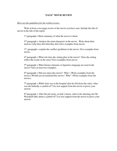"Jack" Movie Multi-paragraph Written Review | Teaching Resources
