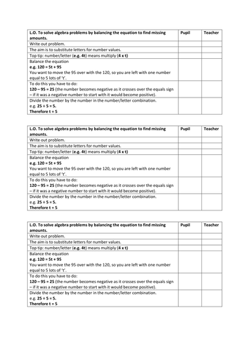 Algebra Worksheet (Linear equations) and 'Steps to Success' success ...