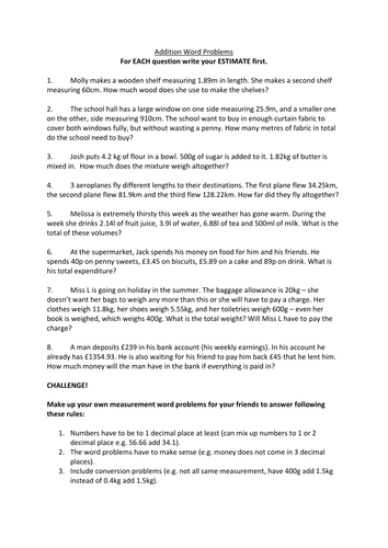 Addition and Subtraction "Real Life" word problems (3 differentiated ...