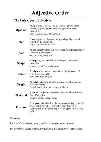 Adjective Order | Teaching Resources