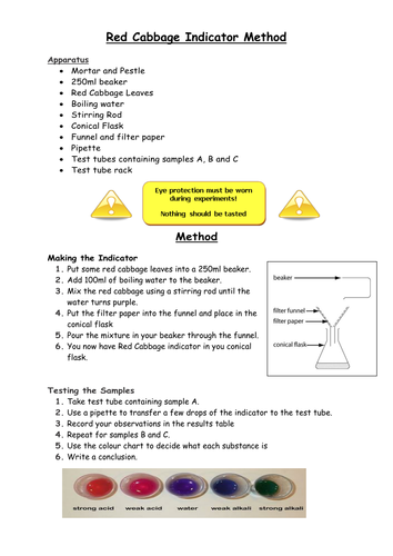 Red Cabbage Indicator Investigation Lesson | Teaching Resources