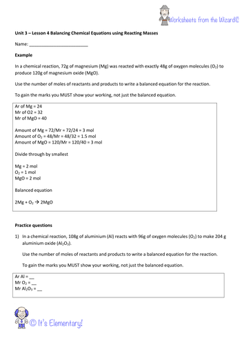 AQA GCSE Chemistry Unit 3 - Quantitative, yield, mass, moles, gas ...