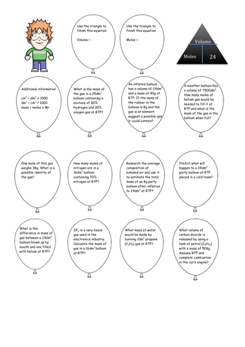 AQA GCSE unit 3 chemistry worksheets -balloons, molar gas volume ...