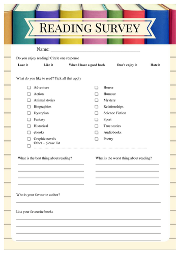 Reading survey and reading log | Teaching Resources