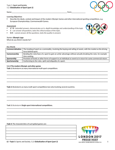 A-level PE EDEXCEL (Spec 2016) 5.2: Globalisation of sport (P2 ...