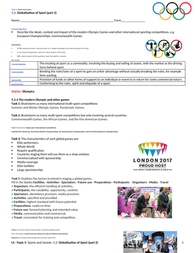 A-level PE EDEXCEL (Spec 2016) 5.2: Globalisation of sport (P2 ...