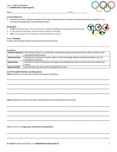 A-level PE EDEXCEL (Spec 2016) 5.2: Globalisation of sport (P2 ...