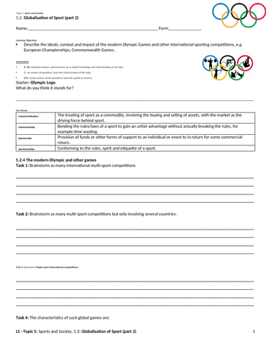 A-level PE EDEXCEL (Spec 2016) 5.2: Globalisation of sport (P2 ...