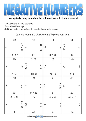Negative Numbers Jigsaw - Maths Challenge | Teaching Resources