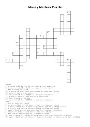 Money Matters Puzzle | Teaching Resources