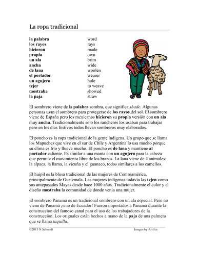 La ropa tradicional: El sombrero, poncho, huipil Spanish Reading ...