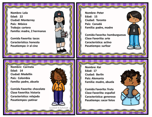 Spanish Character Cards ~ All about me (Icebreaker)Hobbies / Jobs ...