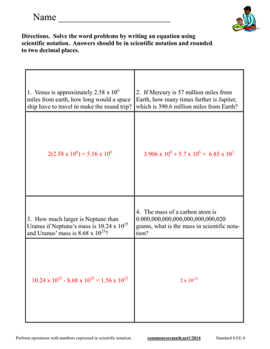 Solve Problems Expressed In Scientific Notation 8ee4 Teaching Resources 