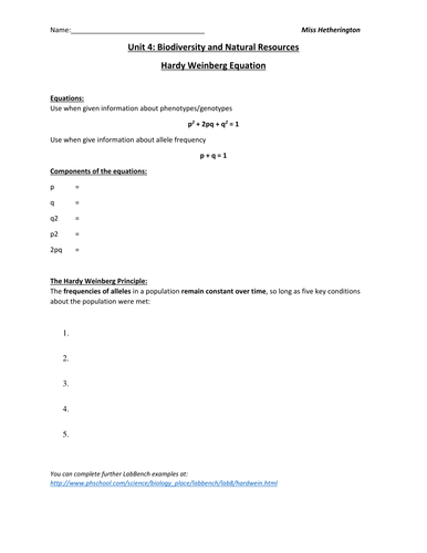AS Biology- Hardy-Weinberg Principle and Equation | Teaching Resources