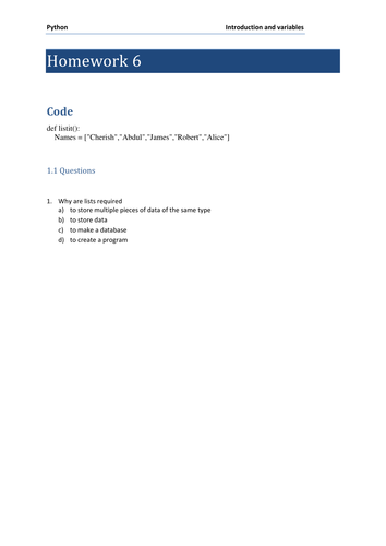 Arrays (lists) practical for GCSE Computer Science using Python ... Arrays (lists) practical for GCSE Computer Science using Python ...