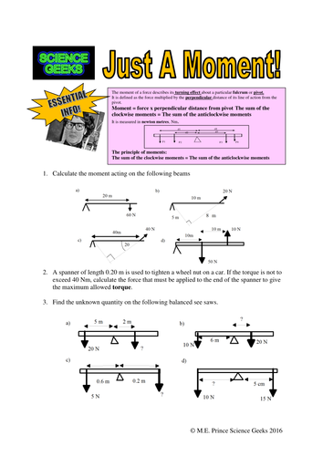 PHYSICS - Just A Moment! - Turning Forces! | Teaching Resources