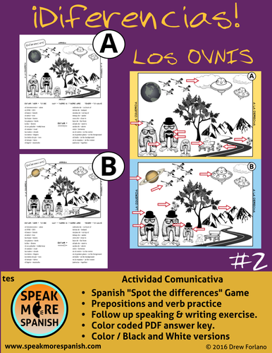 Diferencias #2 * Juego de Comunicación en Español *Spanish Prepositions ...