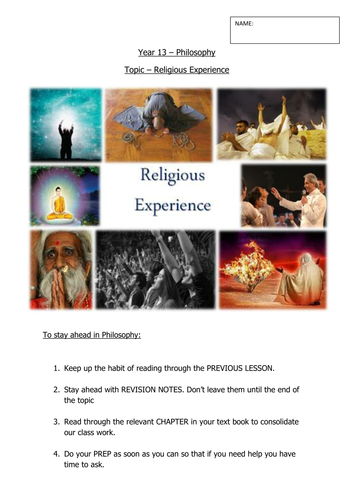 Religious Experience topic workpack and teacher's copy with case ...