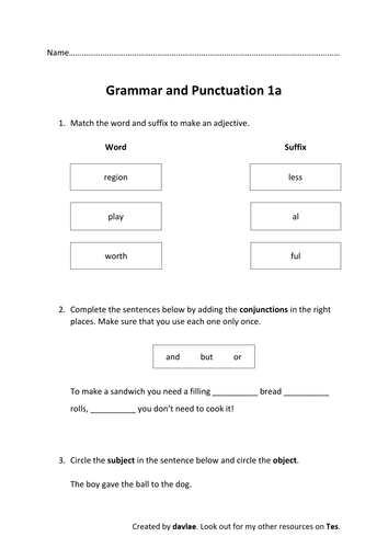 Grammar and Punctuation Mini-Tests 1 | Teaching Resources