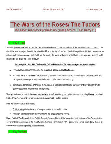 History A/S and A2 level Wars of the Roses/ The Tudors- the Tudor ...