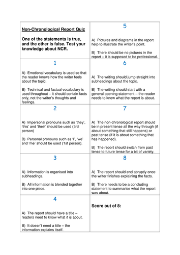 Non-Chronological Report Writing / Factual Report Writing (Bundle of 4 ...