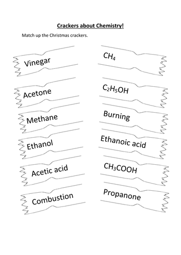 Christmas Chemistry Worksheet - chemical name match up | Teaching Resources