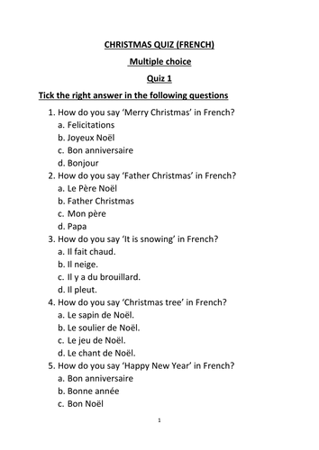 French Christmas quiz | Teaching Resources
