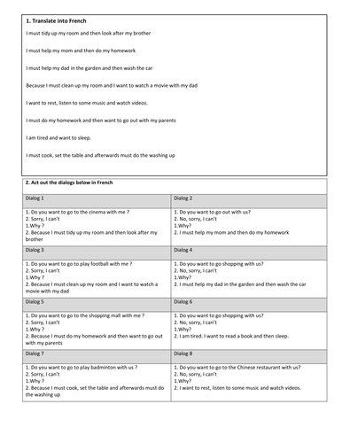 KS3/4 French - Modal verbs drills | Teaching Resources