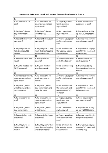 KS3/4 French - Modal verbs drills | Teaching Resources