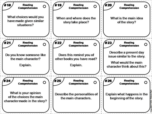 Reading Comprehension Task Cards | Teaching Resources