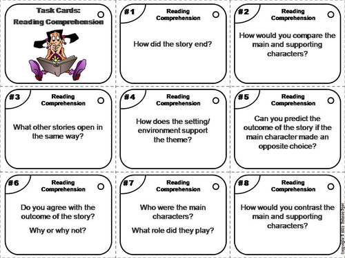 Reading Comprehension Task Cards | Teaching Resources